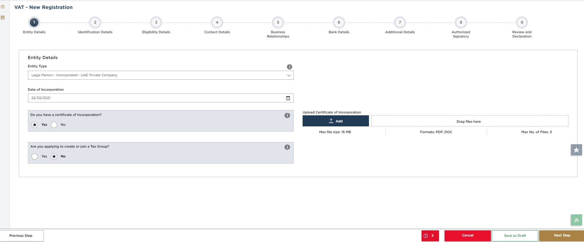How to register for VAT in my eServices Account on EmaraTax Portal